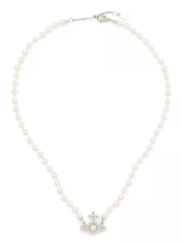 VIVIENNE WESTWOOD Mini Bas Relief Pearl Necklace - Silver