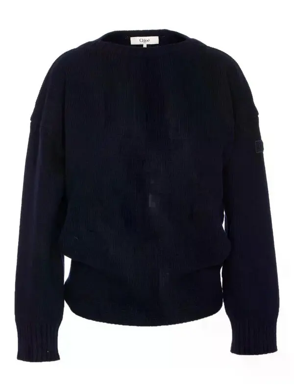 Chloé Crew-neck Patch-logo Sweater - Blue