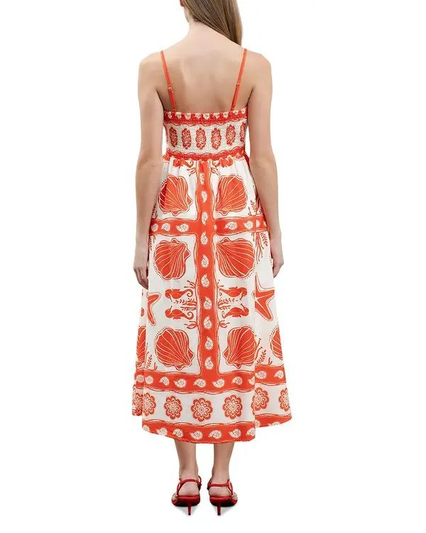 Moon River Printed Scallop Neck Midi Dress