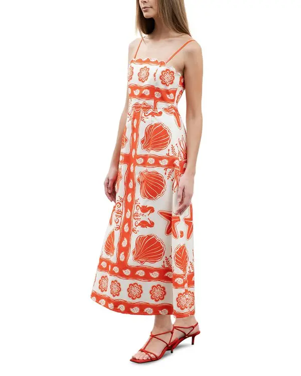 Moon River Printed Scallop Neck Midi Dress