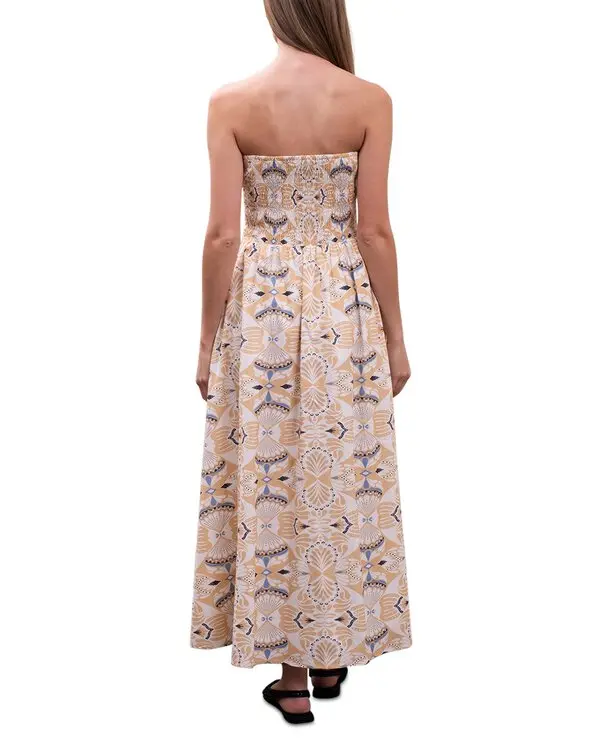 Moon River Printed Ruched Poplin Maxi Dress