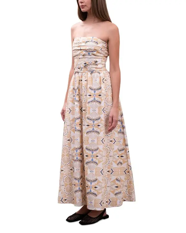 Moon River Printed Ruched Poplin Maxi Dress