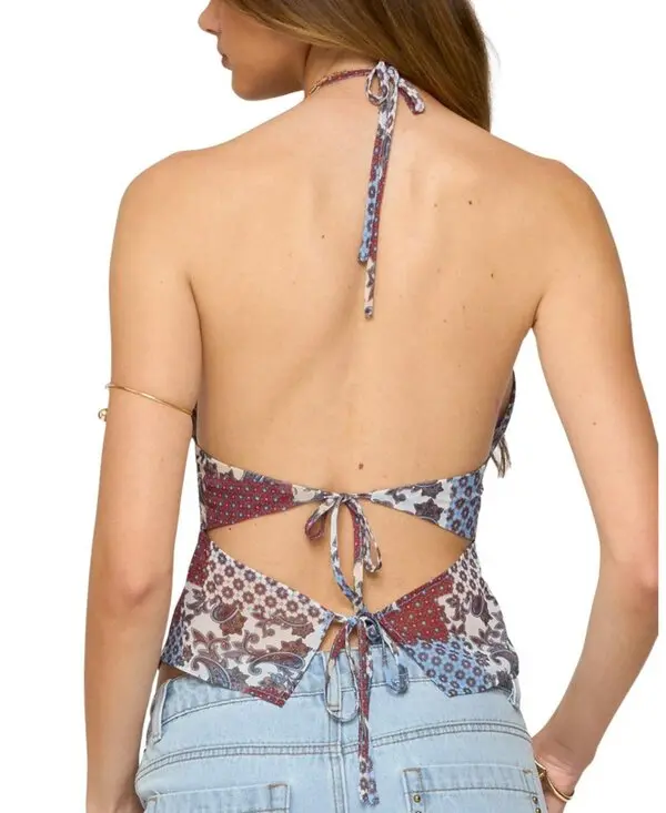 EDIKTED Patchwork Backless Halter Top - Mix