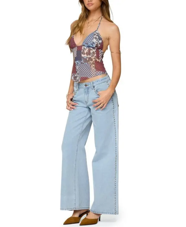 EDIKTED Patchwork Backless Halter Top - Mix