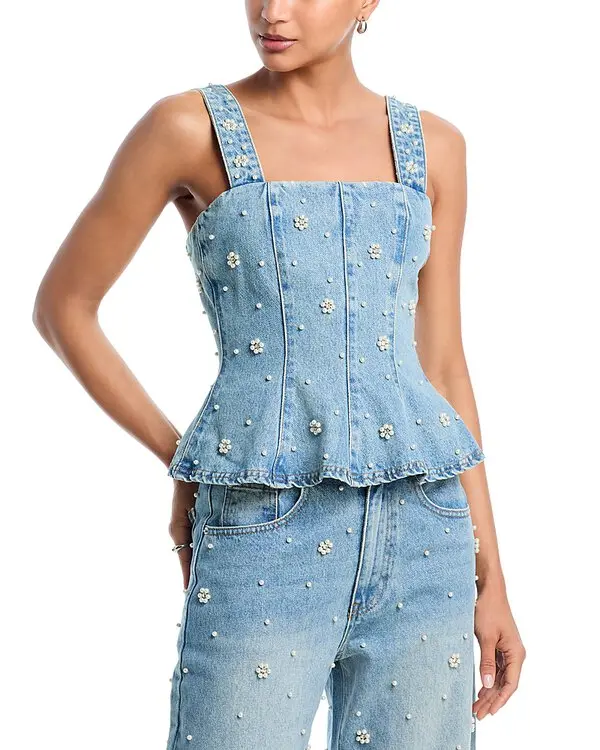 Steve Madden Fiorella Embellished Denim Top