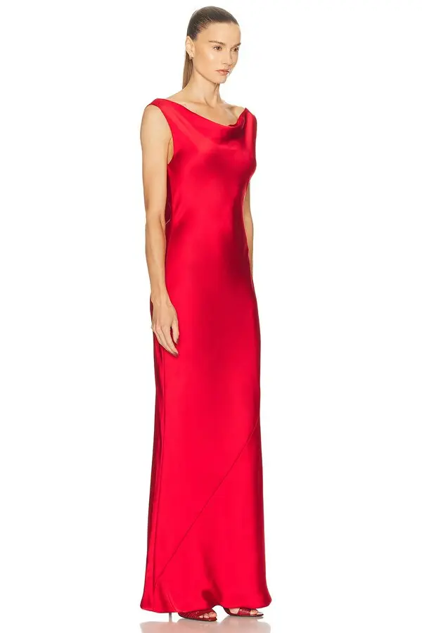 Norma Kamali Sleeveless Low Back Drape Gown - Tiger Red