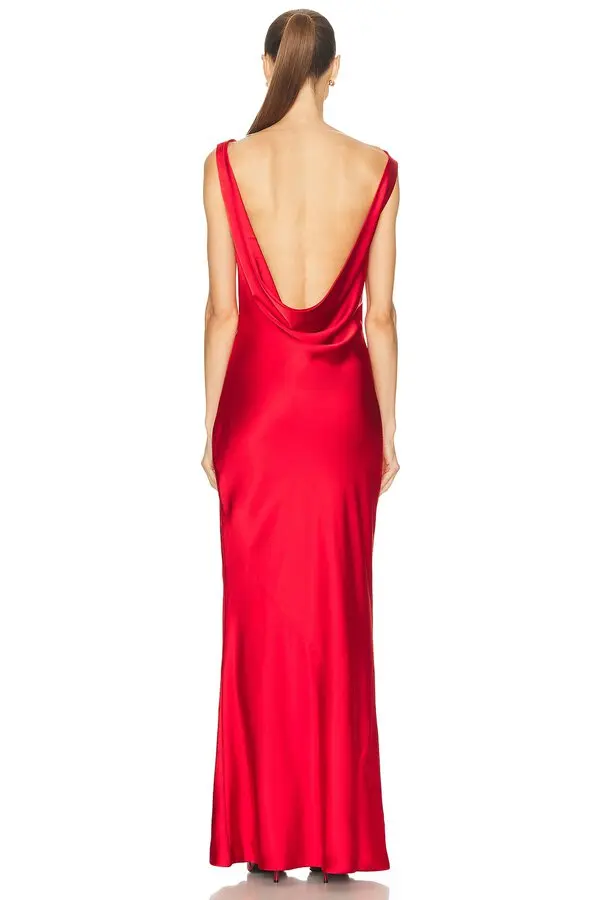 Norma Kamali Sleeveless Low Back Drape Gown - Tiger Red
