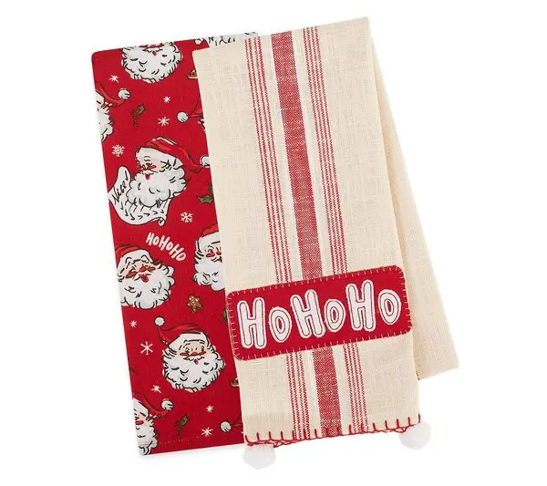 DESIGN IMPORTS Set Of 2 Ho Ho Ho Santa Kitchentowels - One-color