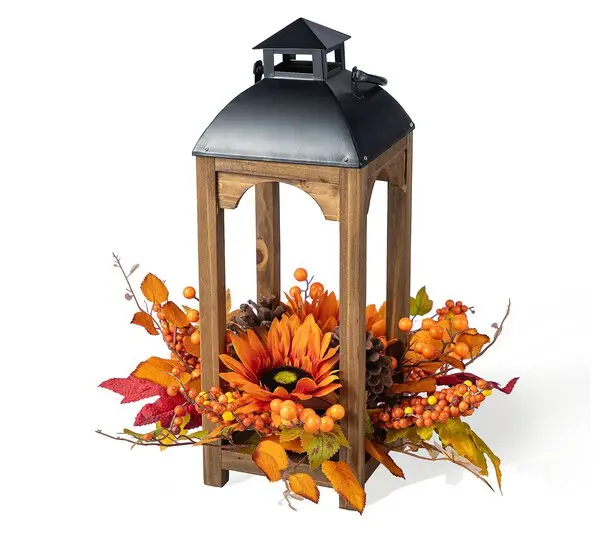 GLITZHOME 20'h Fall Harvest Sunflower Pinecone Antern