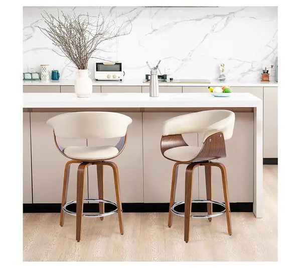 GLITZHOME Mid-century Leatherette Swivel Counte R Stools S/2 - One-color
