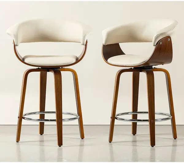 GLITZHOME Mid-century Leatherette Swivel Counter Stools S/2