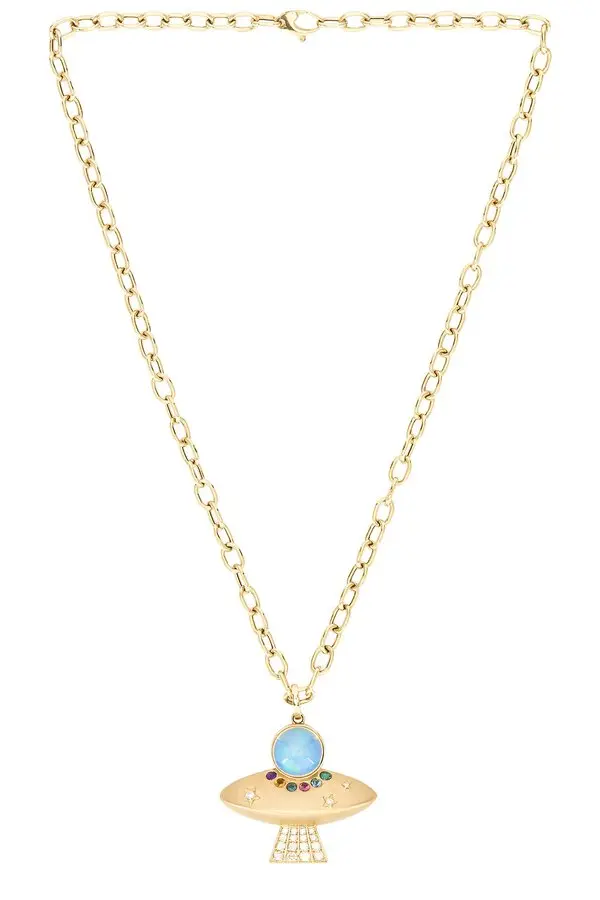 Siena Jewelry Ufo Charm Chain Necklace - 14k Yellow Gold  Opal  & Diamond