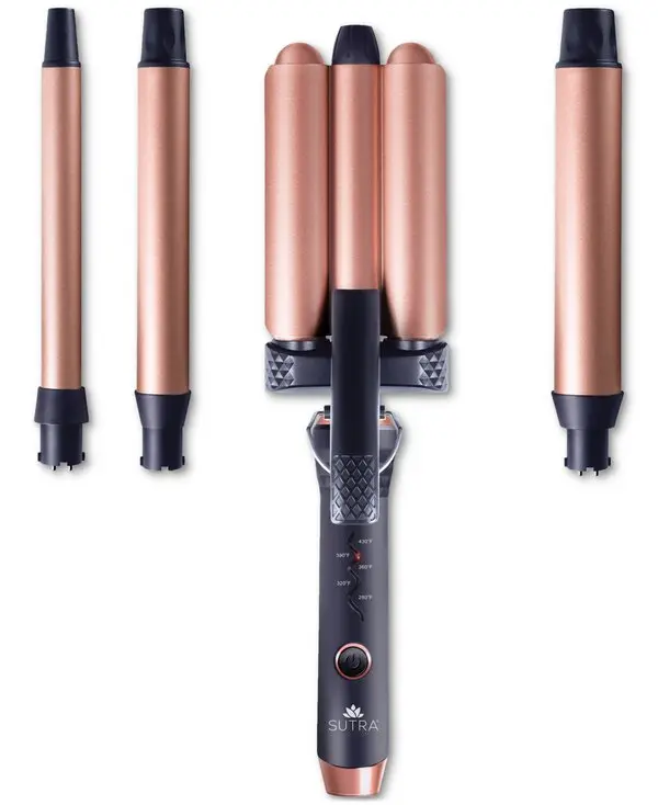 SUTRA BEAUTY 4-in-1 Interchangeable Clipless Curler Set - Rose Gold,black