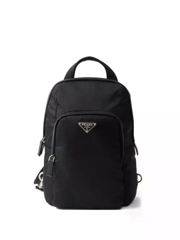 Prada Re-nylon Triangle Logo Backpack - Black