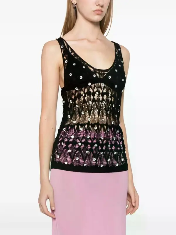 N°21 Drop Stitch Crystal Embellished Racerback Top