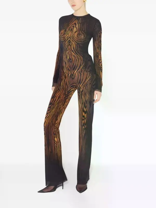 JEAN PAUL GAULTIER Wood-print Mesh Top - Black