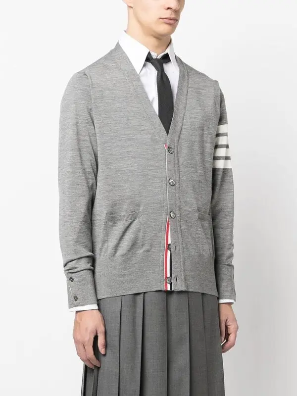 Thom Browne 4-bar Stripe Wool Cardigan - Grey