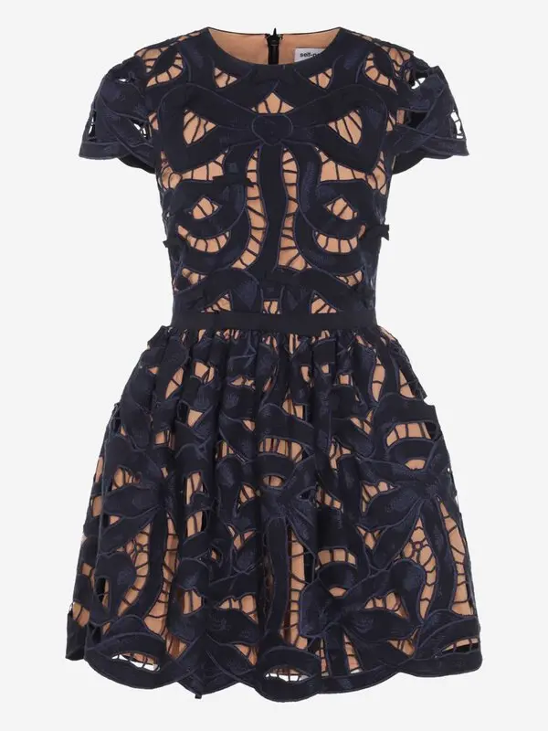 Self-Portrait Cotton Dress With Embroidery In Blue - 46% Off | Editorialist
