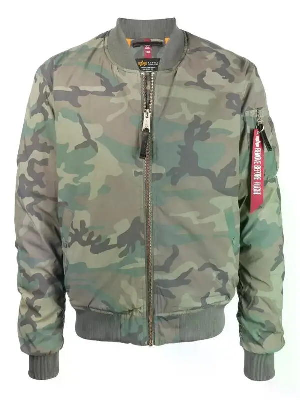 Alpha Industries Camouflage Zip-up Bomber Jacket - Green
