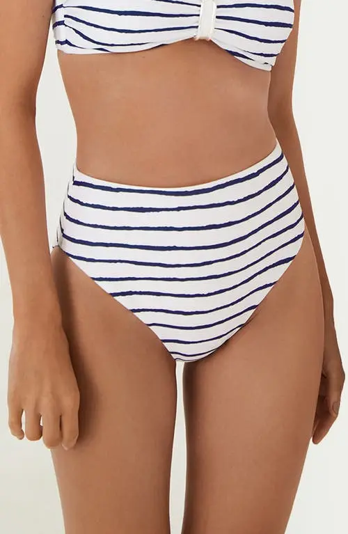 VIX PAULA HERMANNY Symphonie Bela Stripe High Waist Bikini Bottom - White/ Navy Stripe