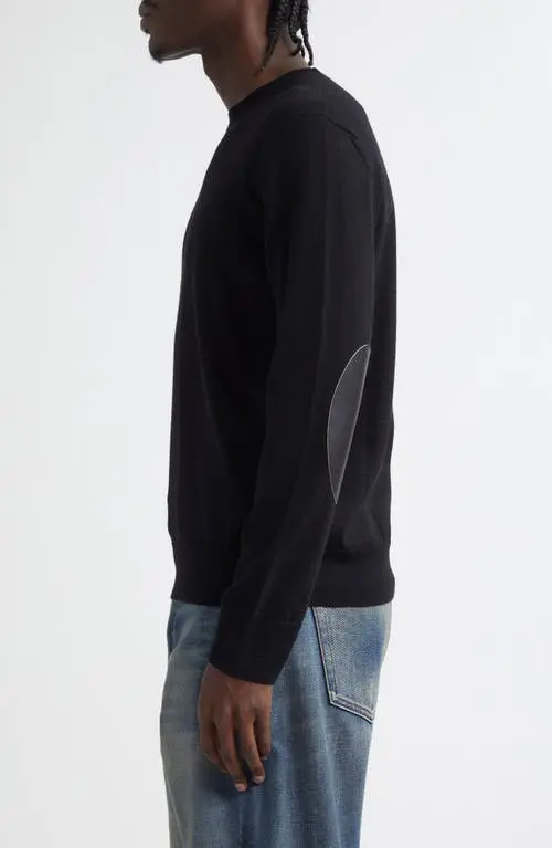 MAISON MARGIELA Leather Elbow Patch Crewneck Sweater