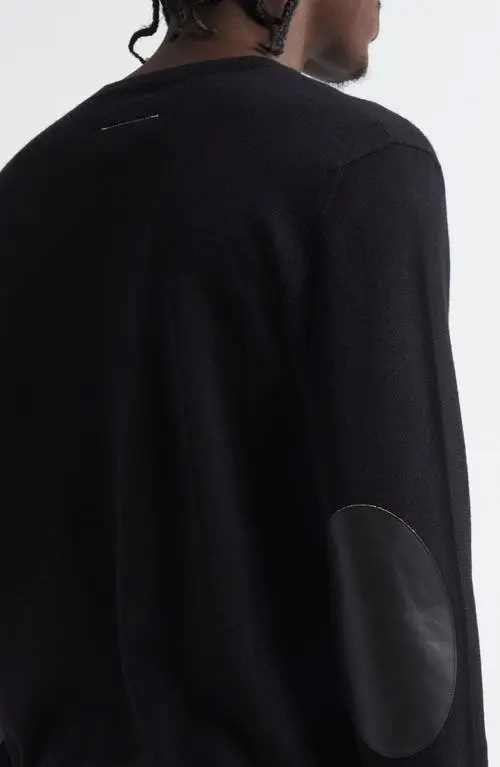 MAISON MARGIELA Leather Elbow Patch Crewneck Sweater