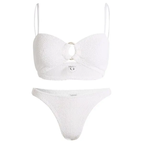 Hunza G Mistry Crinkle Bikini With Pearly Hoop - White