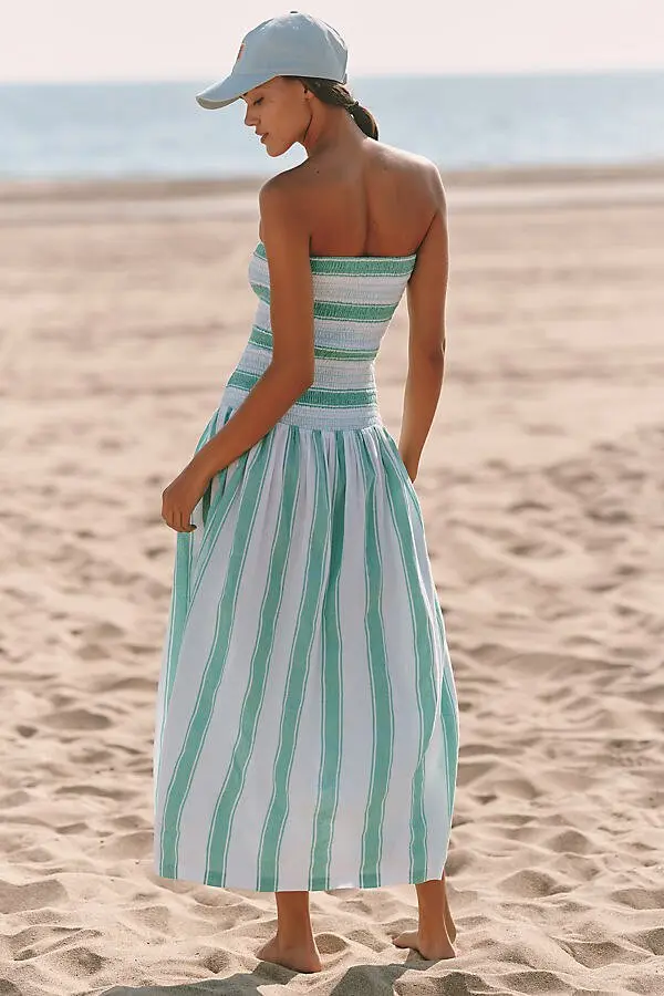 Strapless Smocked Drop-waist Midi Dress