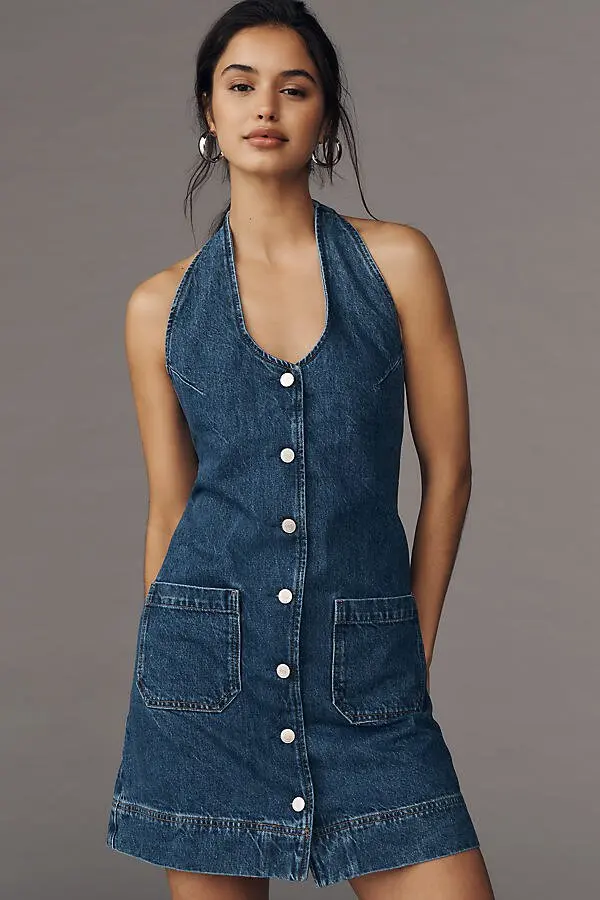 reformation denim dress Balia Fit & Flare Midi-Dress and a central rear vent. Denim Dresses | Sustainable Denim