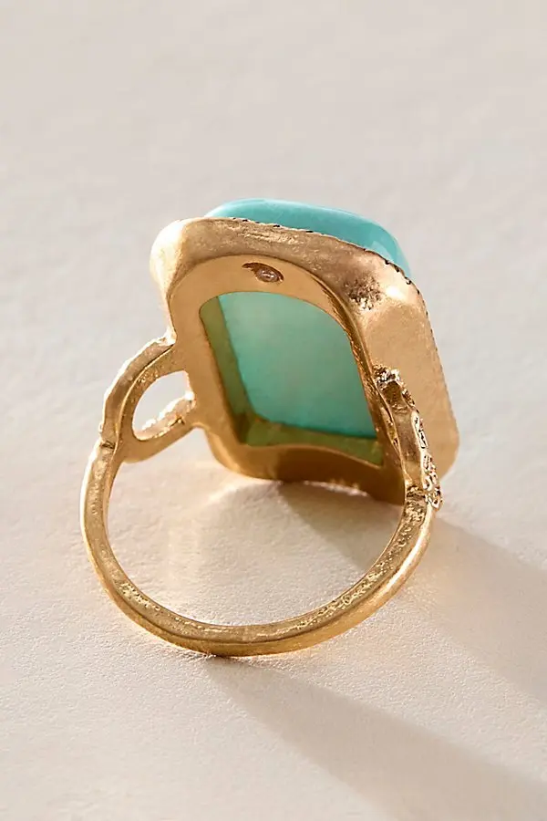 Free People Vintage-inspired Statement Ring With Engraved Metal And Stone Detail - Gold/amazonite