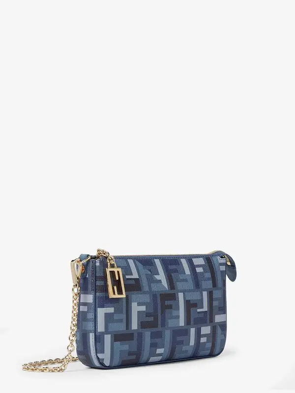 Fendi Pouch Baguette Ff Jacquard Fabric Shoulder Bag - Blue