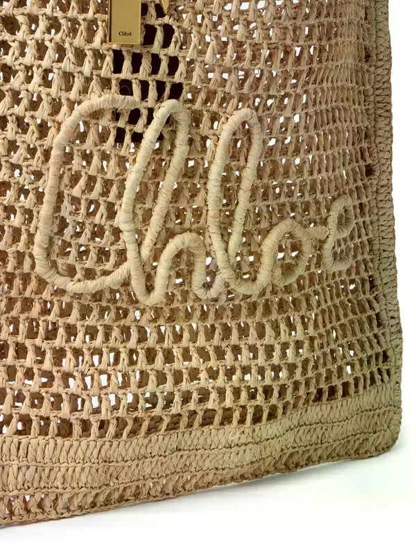 Chloé Raffia Tote Bag With Logo Detail - Neutrals