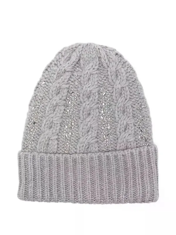 Ermanno Scervino Cable-knit Crystal-embellished Beanie - Grey
