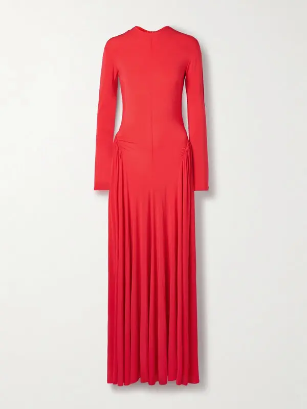 Tove Orea Gathered Stretch-jersey Maxi Dress - Red