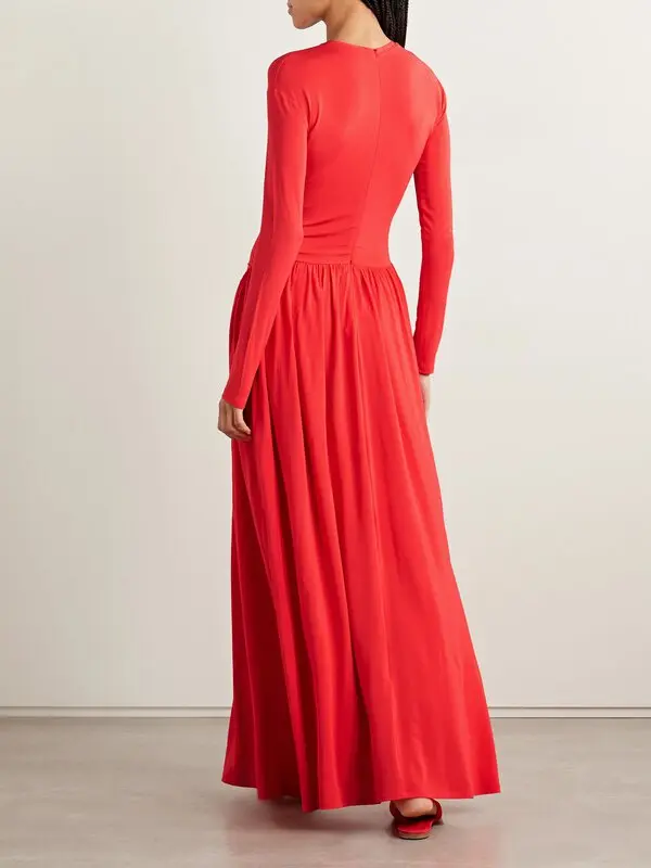 Tove Orea Gathered Stretch-jersey Maxi Dress - Red