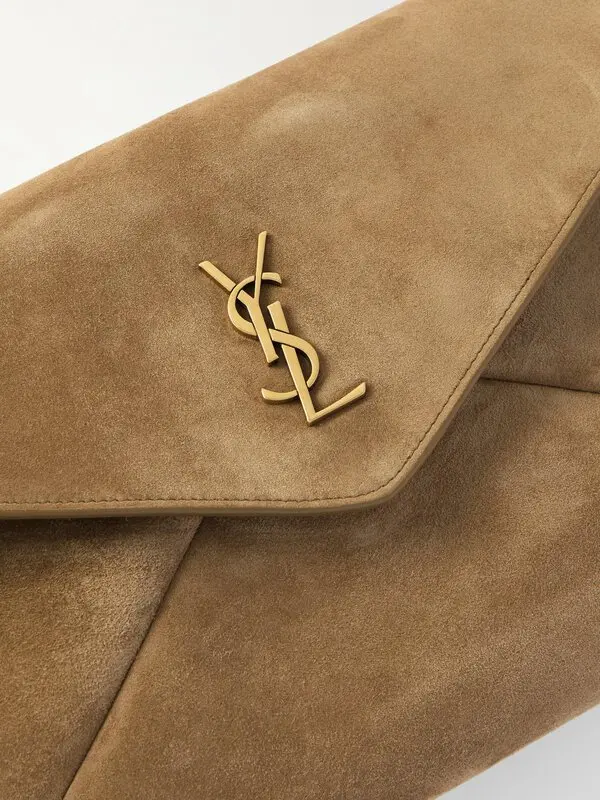 Saint Laurent Cassandre Suede Clutch - Brown