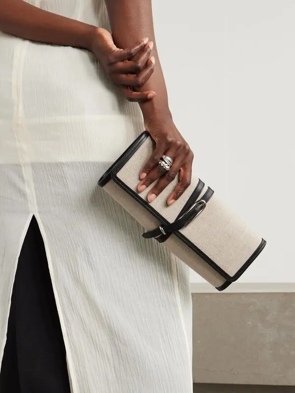 LIFFNER - Belted Leather-Trimmed Canvas Clutch