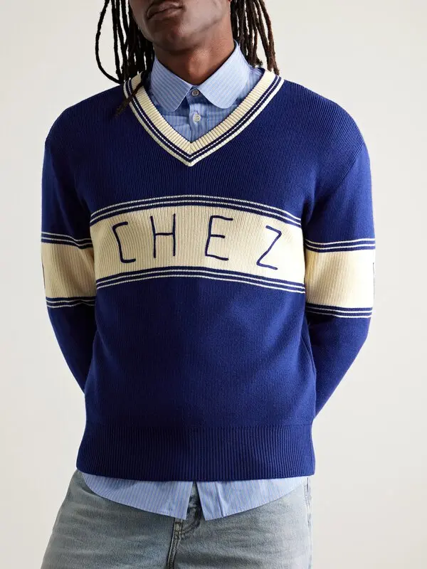 Valentino Garavani Embroidered Striped Virgin Wool And Cotton-blend Sweater