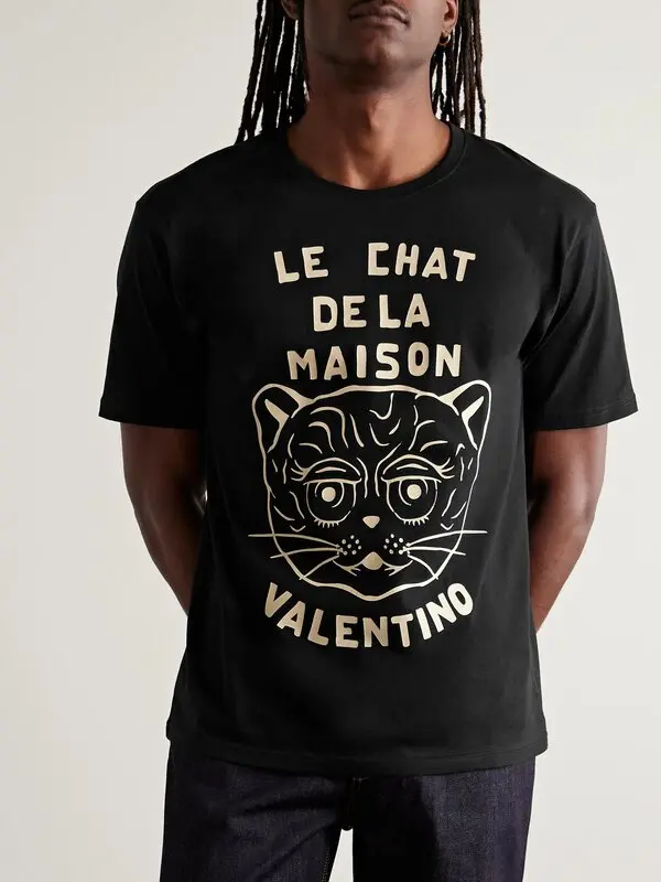 Valentino Garavani Printed Cotton-jersey T-shirt - Black