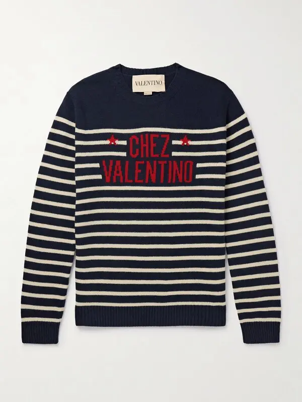 Valentino Garavani Logo-intarsia Striped Virgin Wool Sweater