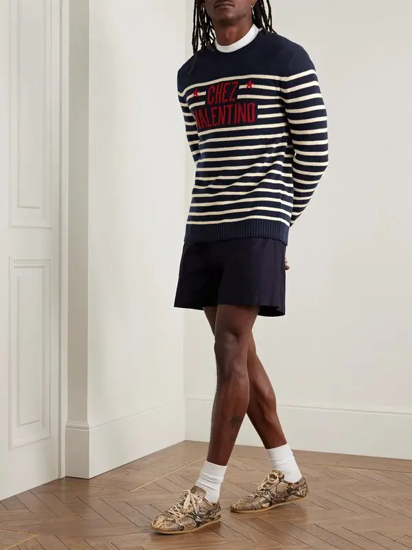Valentino Garavani Logo-intarsia Striped Virgin Wool Sweater