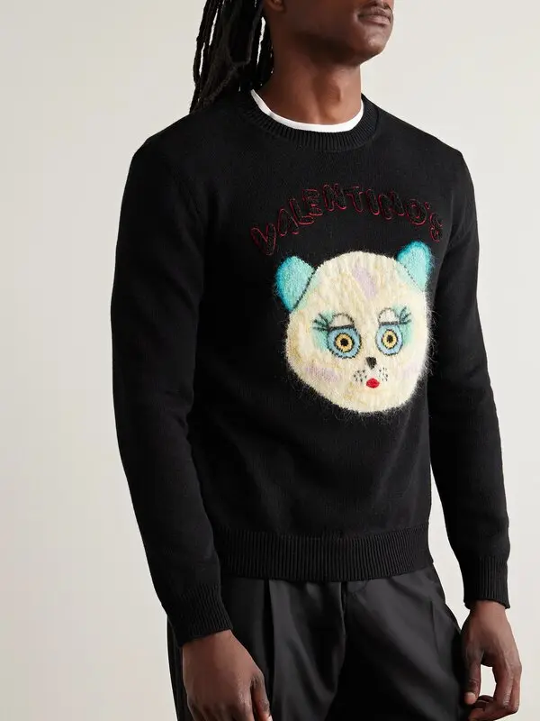 Valentino Garavani Logo-appliquéd Intarsia-knit Sweater - Black