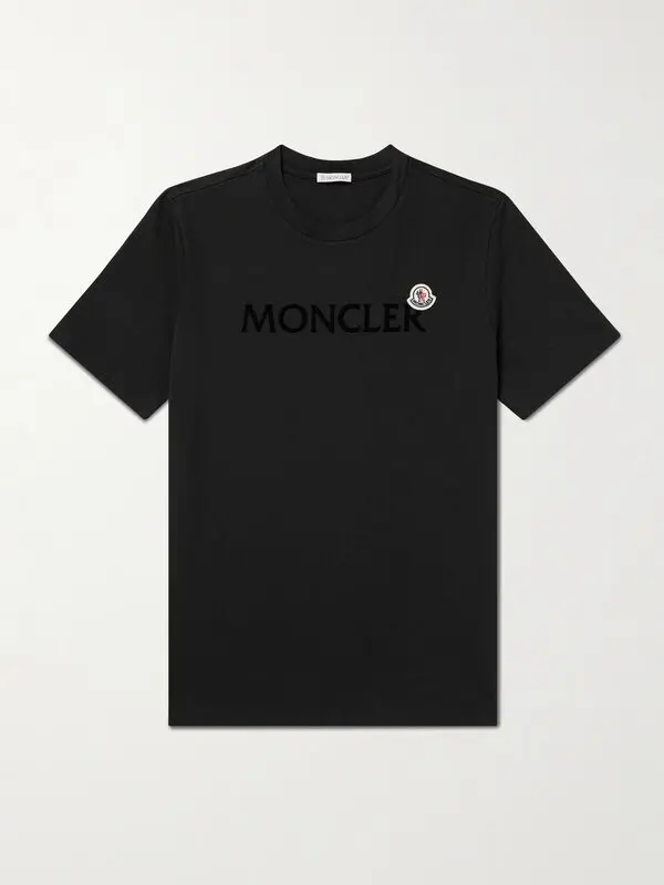Moncler Logo-flocked Appliquéd Cotton-jersey T-shirt - Black