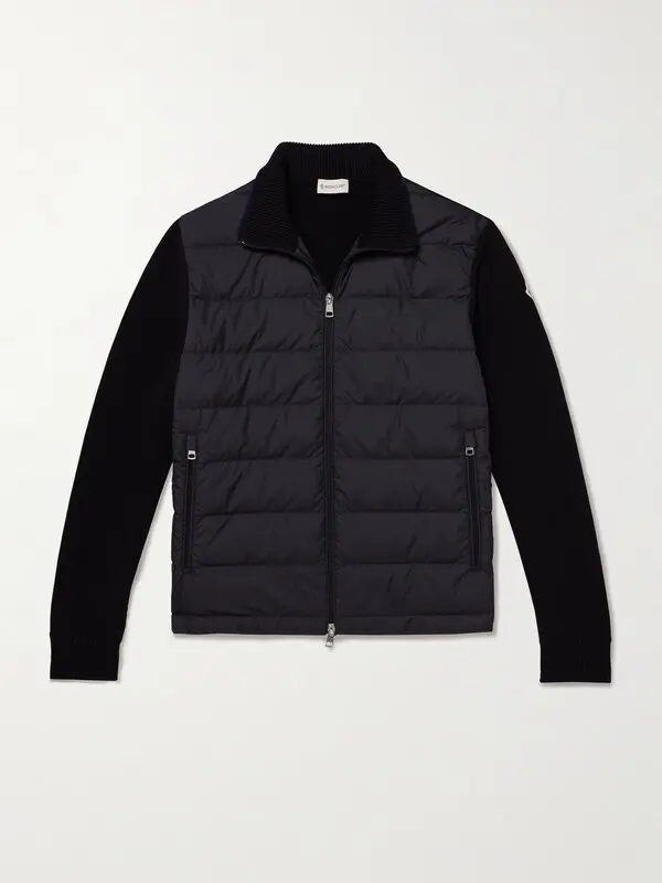 Moncler Logo-appliquéd Quilted Shell-paneled Cotton Down Cardigan - Black