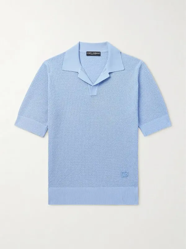 Dolce & Gabbana Slim-fit Logo-embroidered Cotton Polo Shirt - Blue
