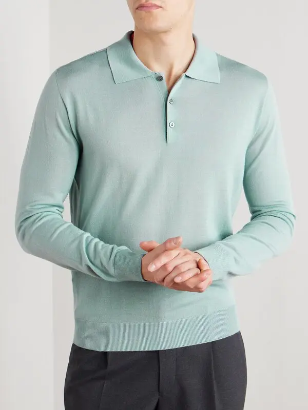 Canali Wool Polo Shirt - Blue