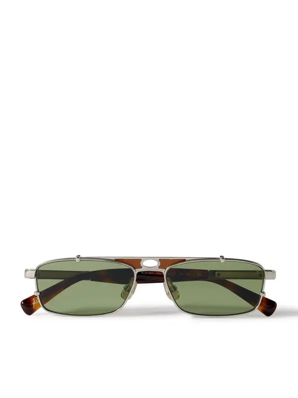 Brunello Cucinelli Square-frame Leather-trimmed Sunglasses - Silver