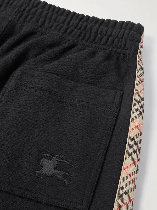 Burberry Tapered Logo-embroidered Checked Cotton-jersey Sweatpants - Black