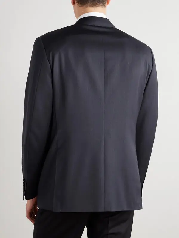 Canali Double-breasted Super 130s Wool Suit Jacket - Blue