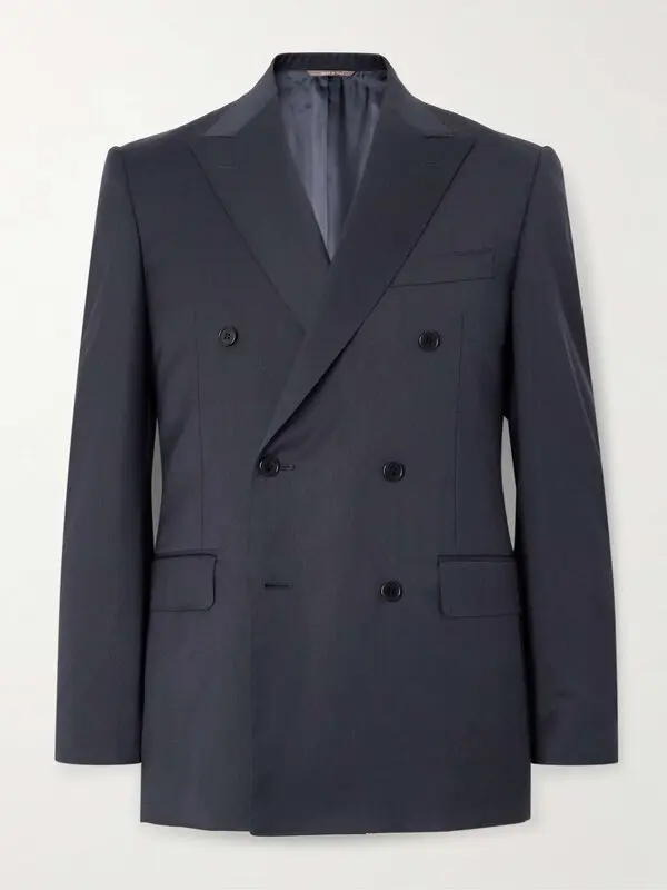 Canali Double-breasted Super 130s Wool Suit Jacket - Navy